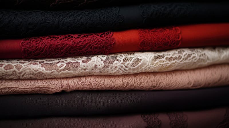 Stack of Multicolored Lace Fabrics in Various Patterns and Textures ...