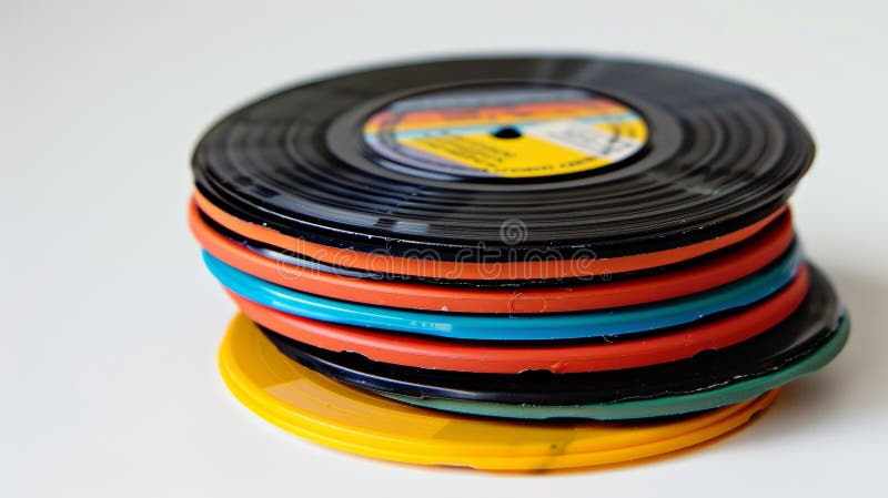 A Stack of Multicolored Plastic Record Coasters Featuring Different ...