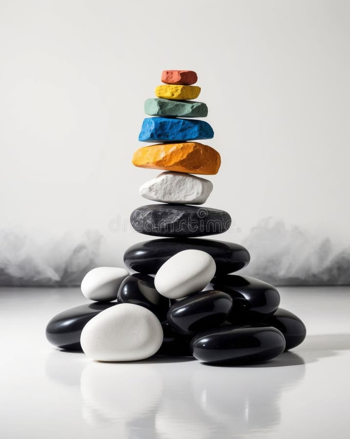 A Stack of Multicolored Rocks Atop a Mound of Black and White Ones ...