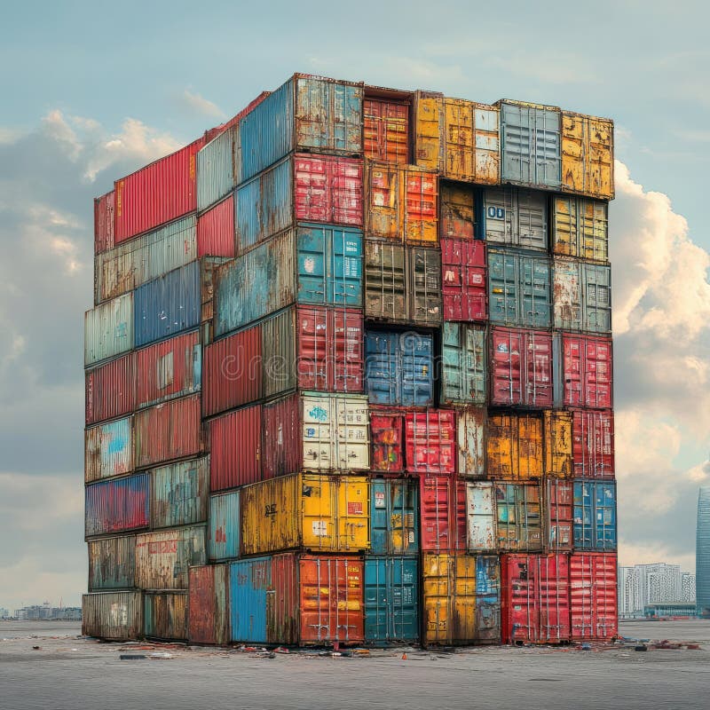 Stack of Multicolored Shipping Containers in Dockyard Stock ...