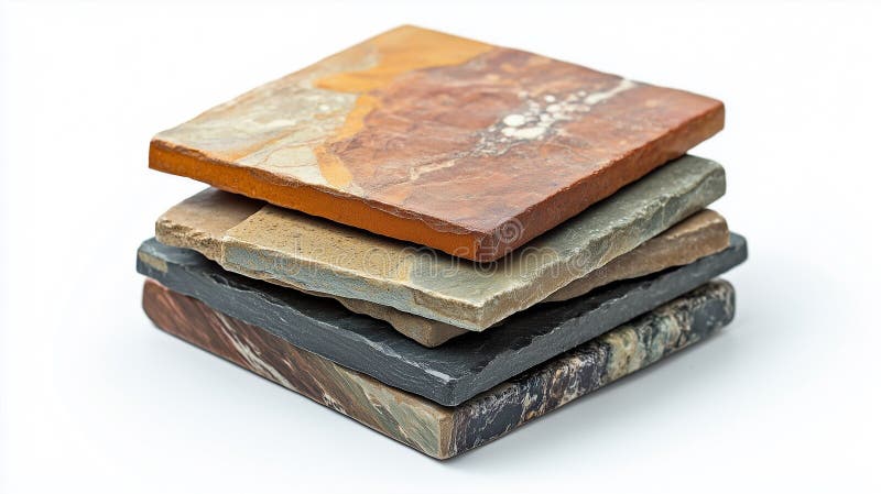 Stack of Multicolored Square Stone Tiles on White Background AI ...