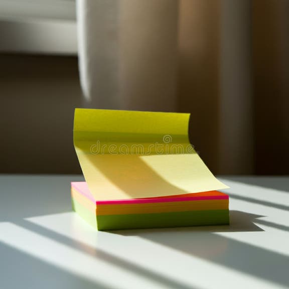 A Stack of Multicolored Sticky Notes, Including Green and Pink Sheets ...