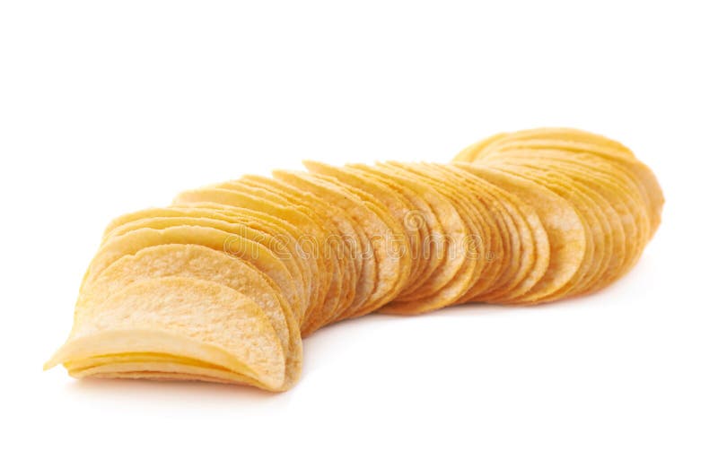 Stack of Multiple Potato Chips Isolated Stock Photo - Image of gold ...