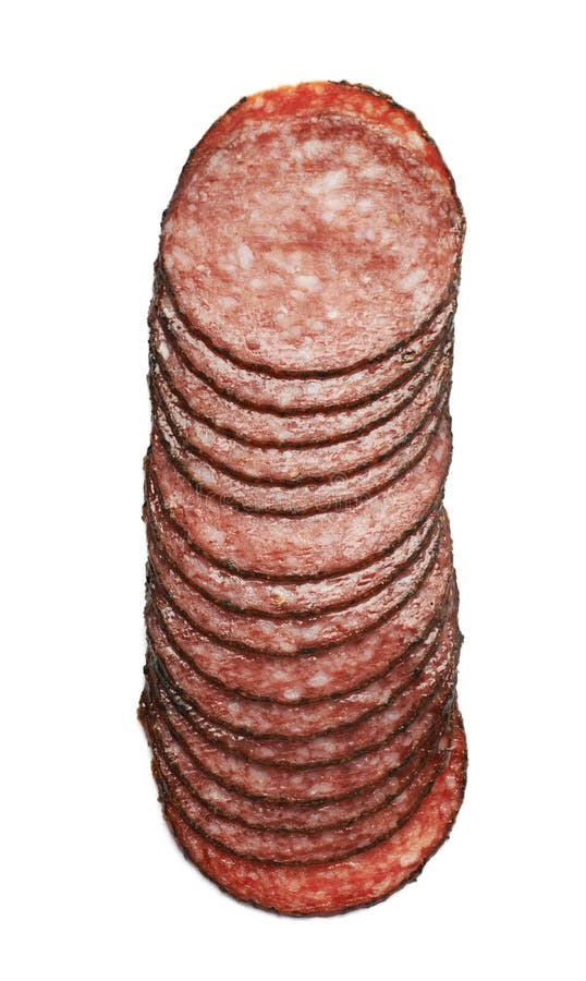 Stack of Multiple Salami Slices Isolated Stock Image - Image of aging ...