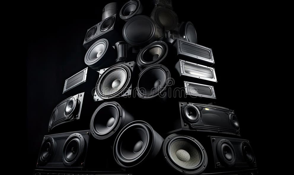 A Stack of Music Audio Speakers Stood in Corner, Ready To Play ...