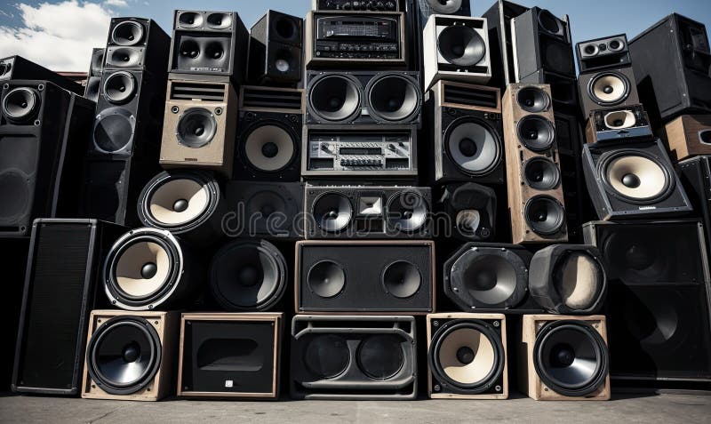 A Stack of Music Audio Speakers Stood in the Corner, Ready To Play ...