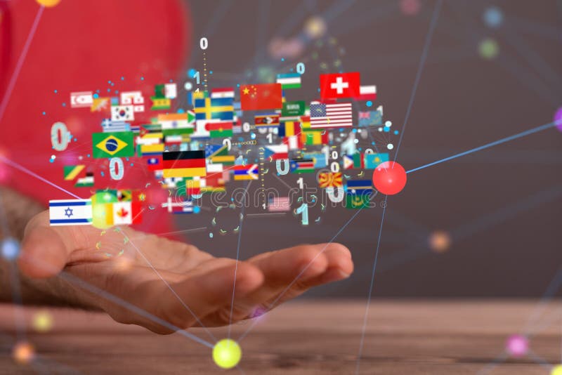 Stack of National Flags Flying Over the Palm of a Hand Inside the ...