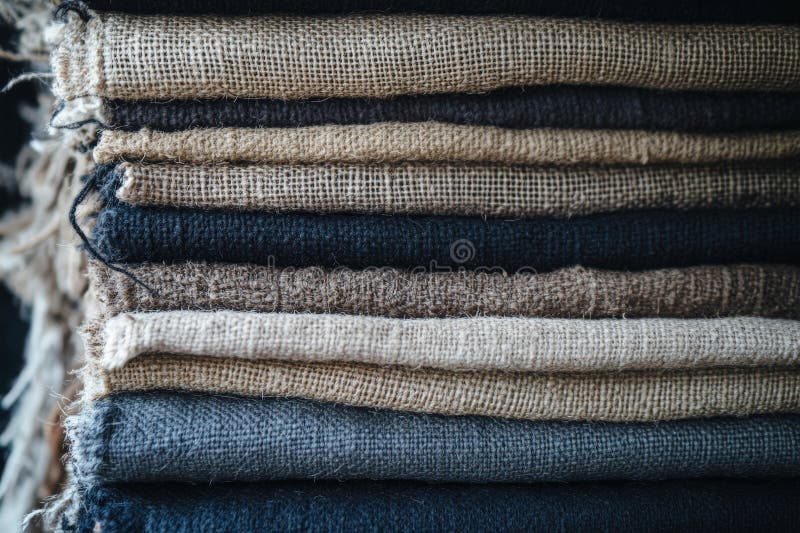Stack of Natural Burlap Fabric in Various Earth Tones Stock Image ...