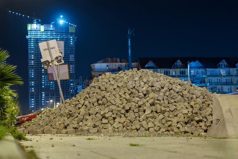 Stack of a Natural Stone Cubes for Making Outdoor Pavement Tiles in the ...
