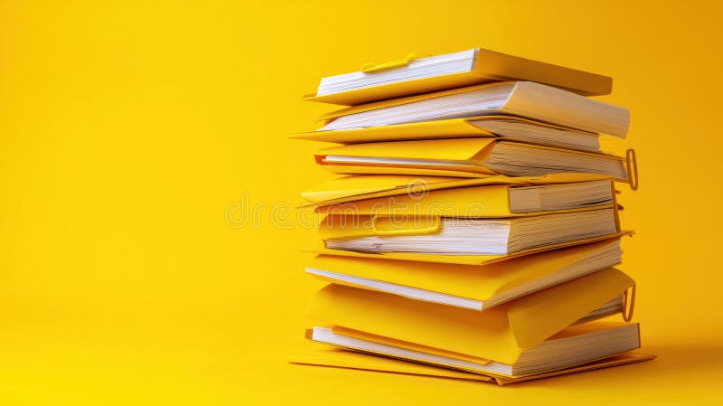 Stack of Neatly Arranged Folders with Labels on Bright Yellow ...