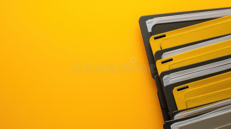 Stack of Neatly Arranged Folders with Labels on Bright Yellow ...