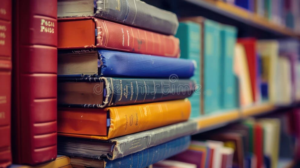 A Stack of Neatly Arranged Textbooks on a Shelf in the Classroom Stock ...