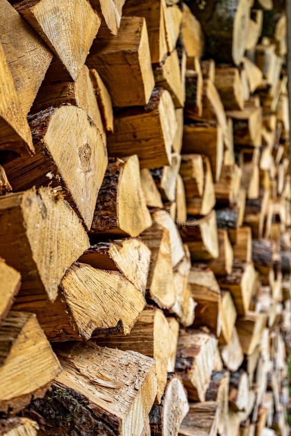 Chopped Firewood Stacked Firewood in the Yard Near the House Stock ...