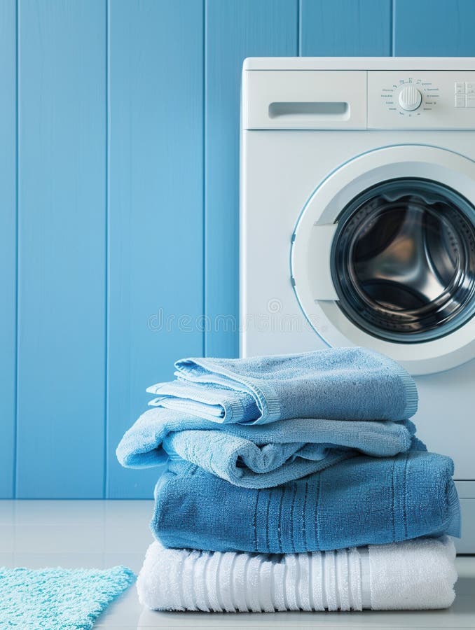 A Stack of Neatly Folded, Clean Laundry Sits beside a White Washing ...