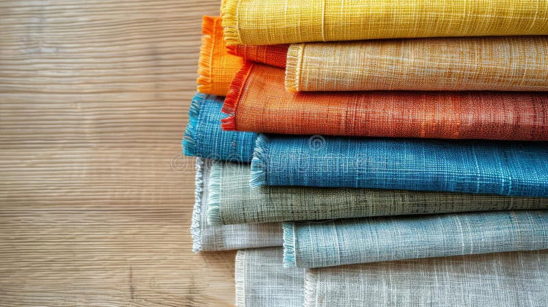 A Stack of Neatly Folded Colorful Linen Fabric Stock Illustration ...