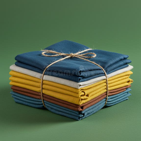 Stack of Neatly Folded Fabric Cloths in Various Colors, Including Blue ...