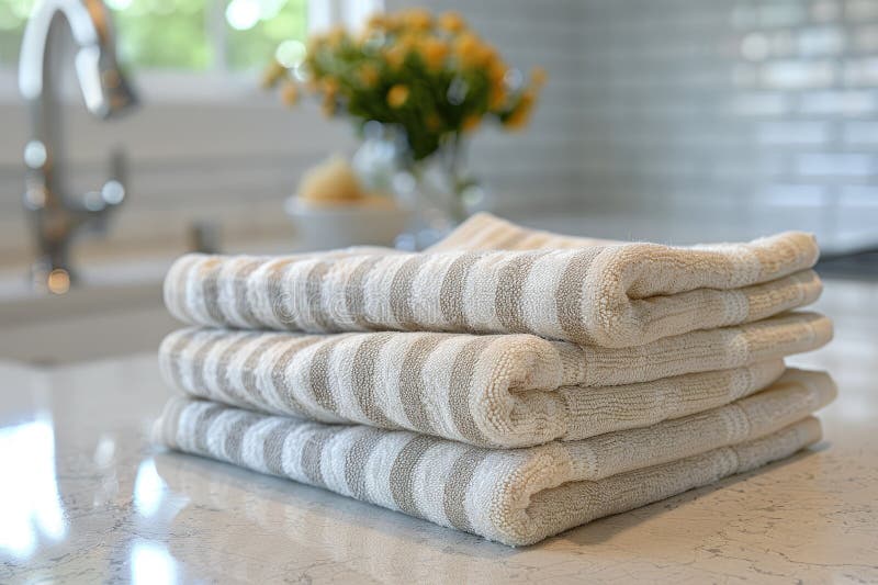 Stack of Neatly Folded Towels in Kitchen Stock Illustration ...