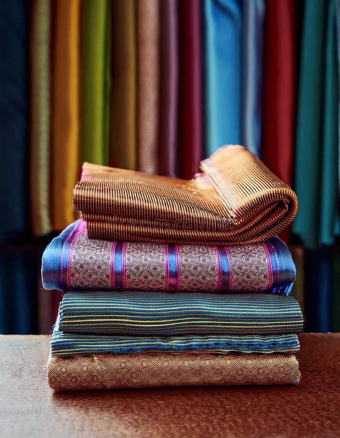 A Stack of Neatly Traditional Thai Silk Stock Illustration ...
