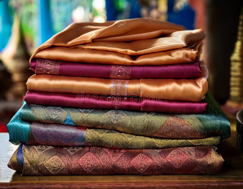 A Stack of Neatly Traditional Thai Silk Stock Illustration ...