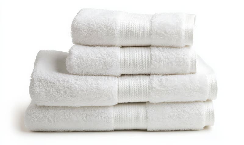 Stack of Neatly Folded White Towels on a White Background Stock ...