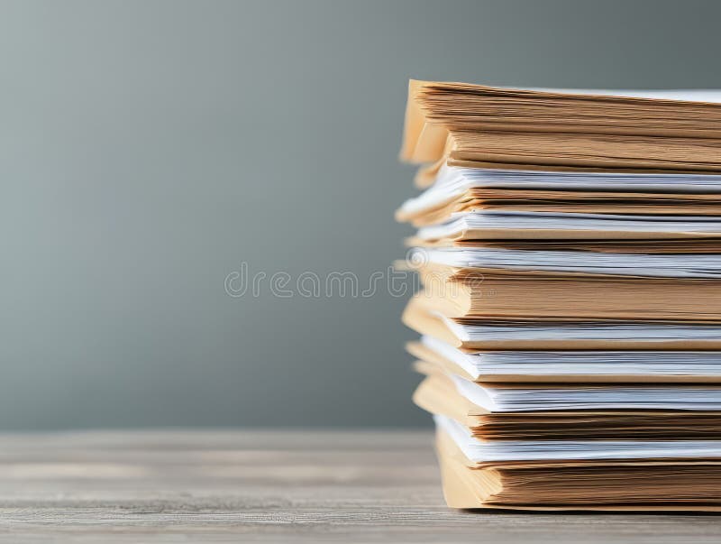 A Stack of Neatly Organized Papers on a Wooden Table Representing ...