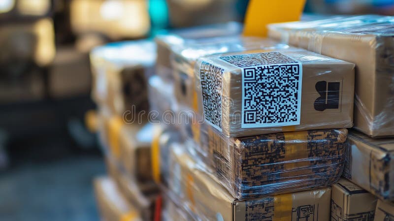 Stack of Neatly Packed Parcels with QR Codes for Quick Scanning Stock ...