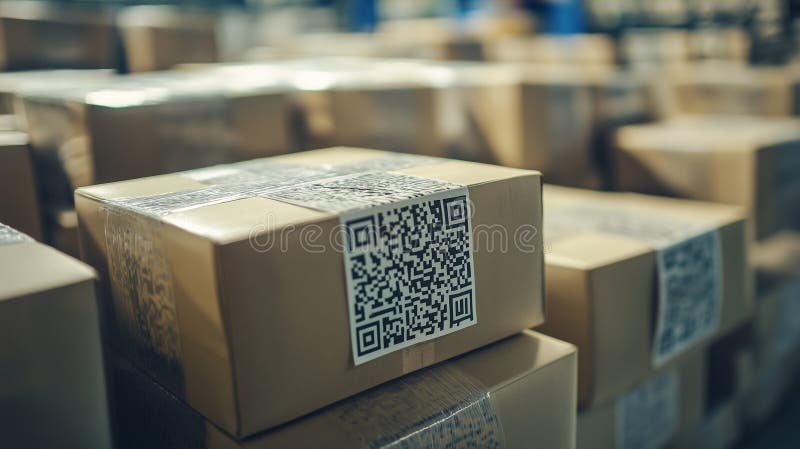 Stack of Neatly Packed Parcels with QR Codes for Quick Scanning Stock ...