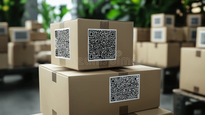 Stack of Neatly Packed Parcels with QR Codes for Quick Scanning Stock ...