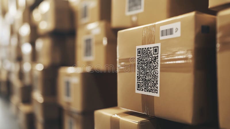 Stack of Neatly Packed Parcels with QR Codes for Quick Scanning Stock ...