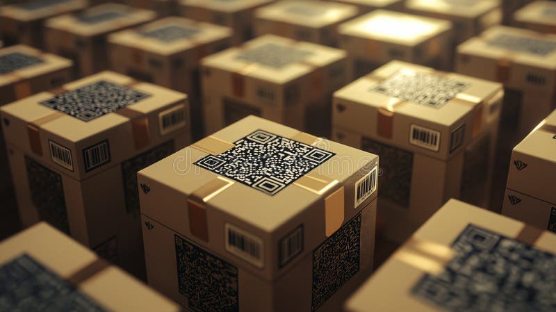 Stack of Neatly Packed Parcels with QR Codes for Quick Scanning Stock ...
