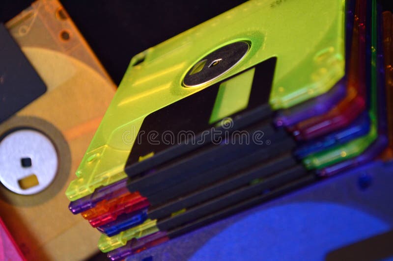 Stack of Neon Colored Floppy Disks Stock Image - Image of dated, black ...