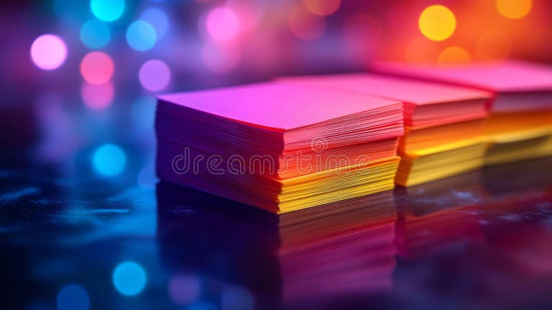 Stack of Neon-Colored Paper in Bokeh Lights Generative AI Stock ...