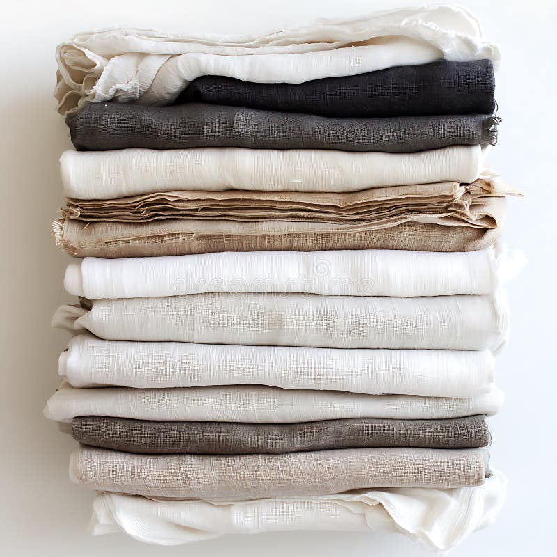 Stack of NeutralColored Linen Fabrics Textured and Natural Tones Stock ...