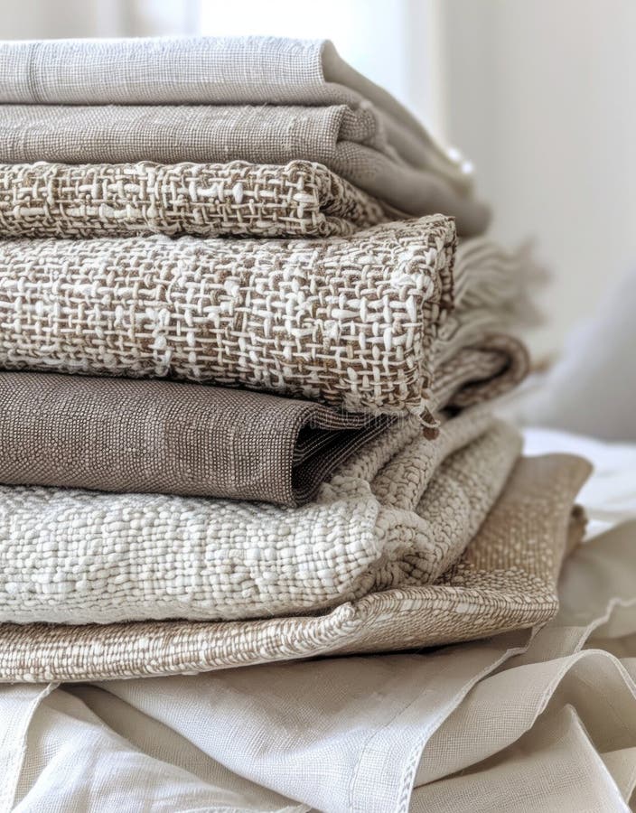 Stack of Neutral Colored Woven Fabrics Stock Illustration ...