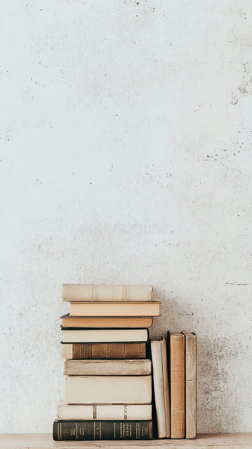 Stack of Neutral Toned Books Against Minimalistic Backdrop for Cozy ...