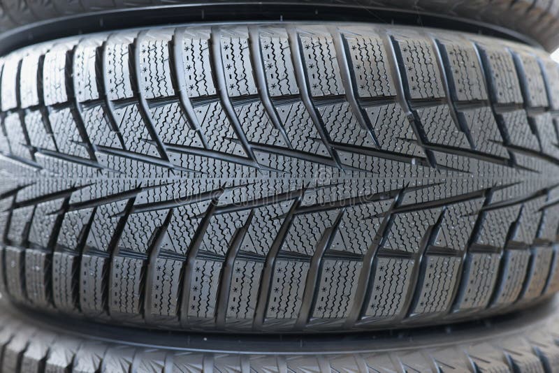 Stack of New Black Car Tires with Tread Closeup Stock Photo - Image of ...