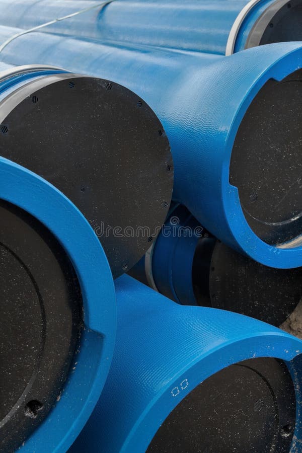 Stack of New Blue Pipes Tubes Stock Photo - Image of connection, duct ...