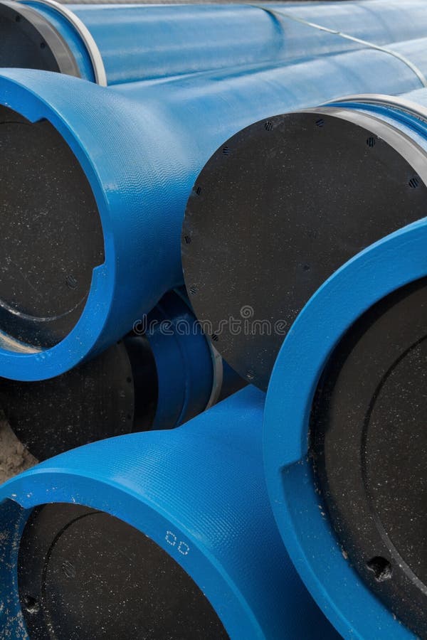 Stack of New Blue Pipes Tubes Stock Photo - Image of duct, diameter ...