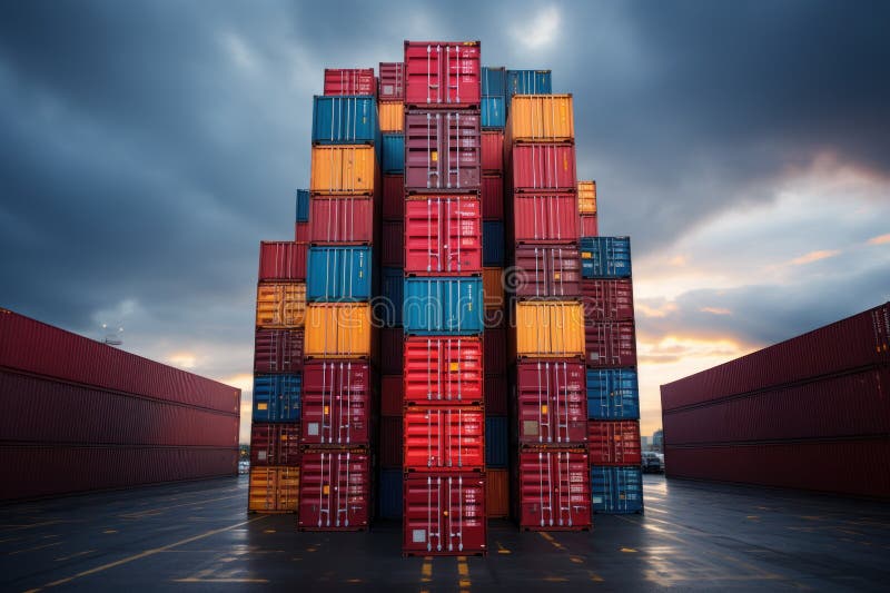 Stack of New Cargo Containers AI Generated Stock Illustration ...