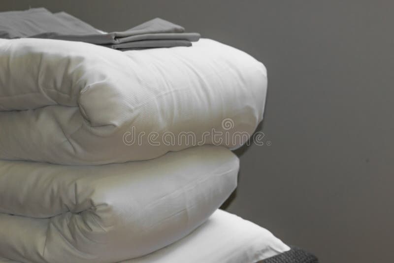Stack of New Clean Bedding Sheets Soft Folded Blankets and Pillows ...