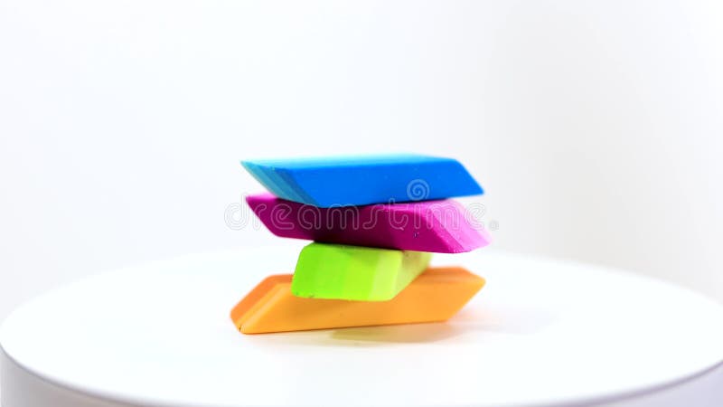 Stack of New Colorful Erasers on White Background Stock Footage - Video ...