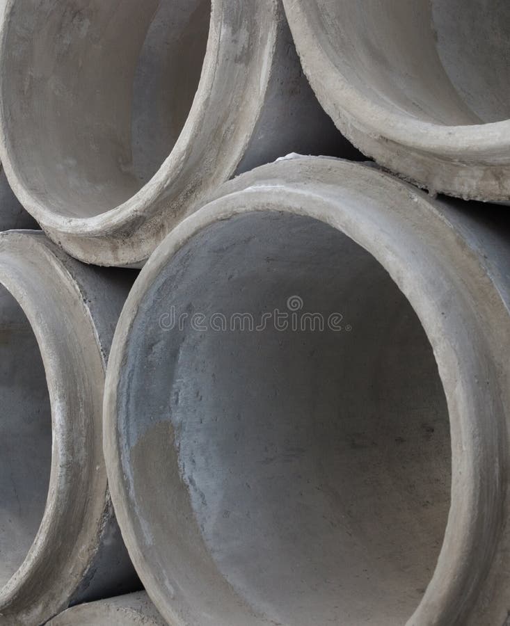 Stack of New Concrete Pipes Stock Image - Image of edge, drainage ...
