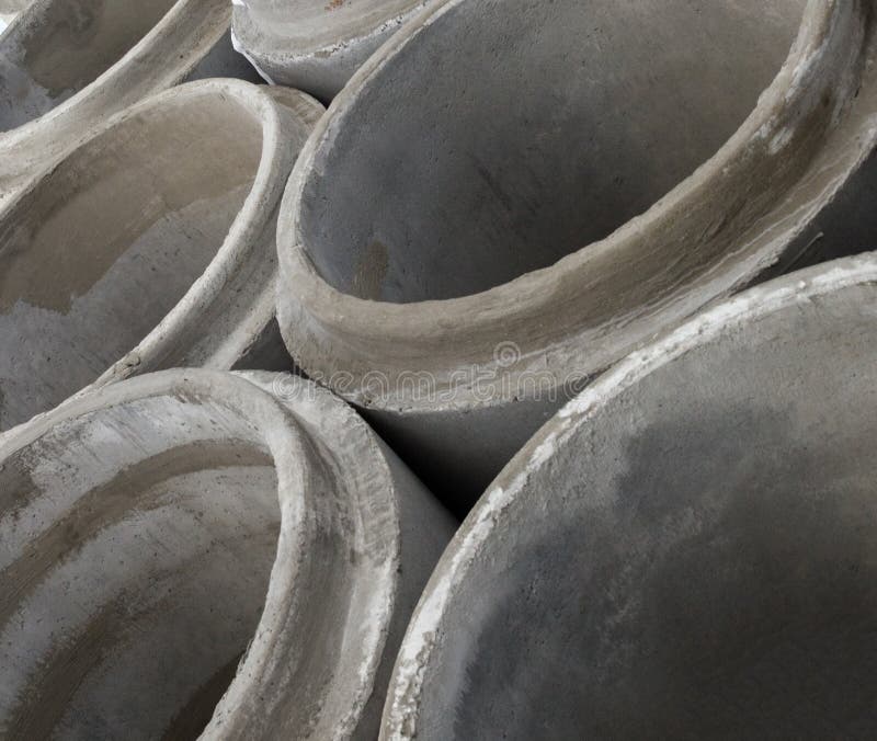 Stack of New Concrete Pipes Stock Image - Image of building, conduit ...