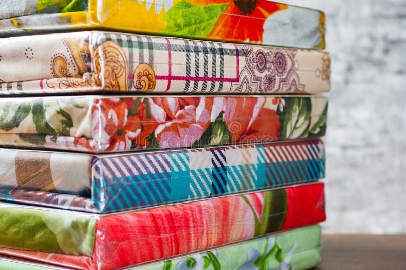 Stack of New Different Bedding Stock Image - Image of cloth, home ...