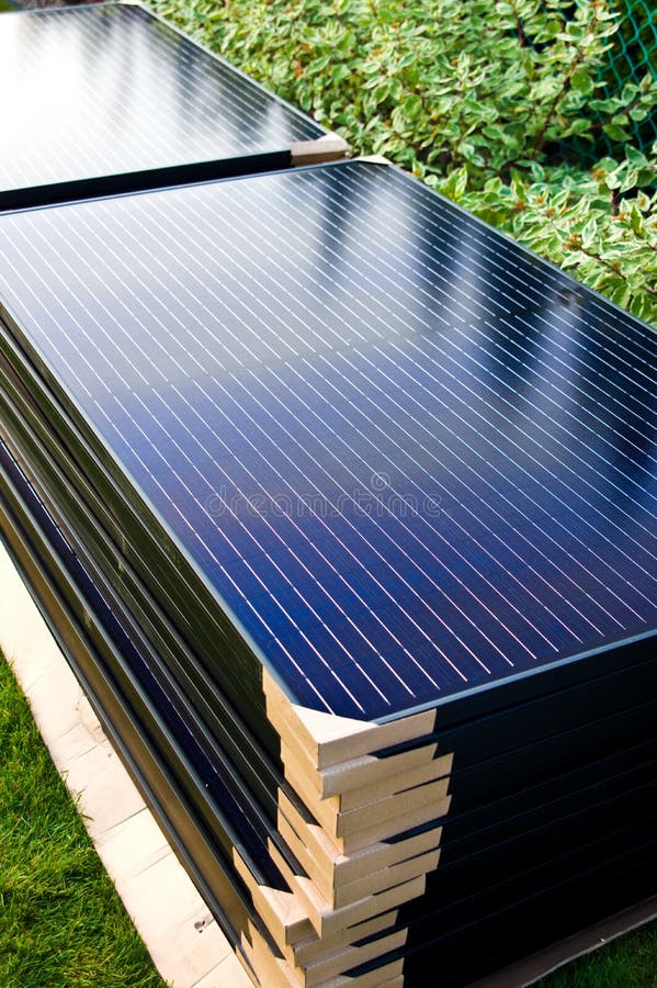 Stack of New Solar Panel Ready for Installation Stock Photo - Image of ...