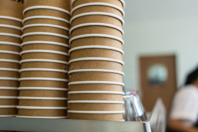 Stack of New Take Away Coffee Cups on Espresso Machine in the Cafe ...