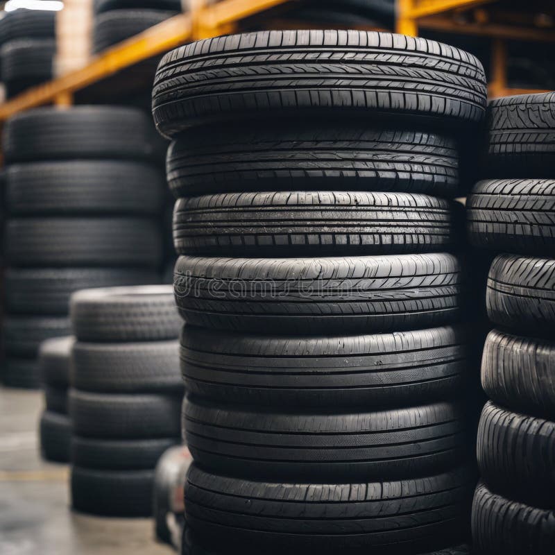 Stack of New Tires at a Warehouse.created with the Help of Artificial ...