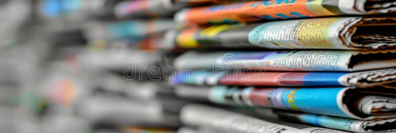 Stack of Newspapers on a Blurry Blue Background Stock Photo - Image of ...
