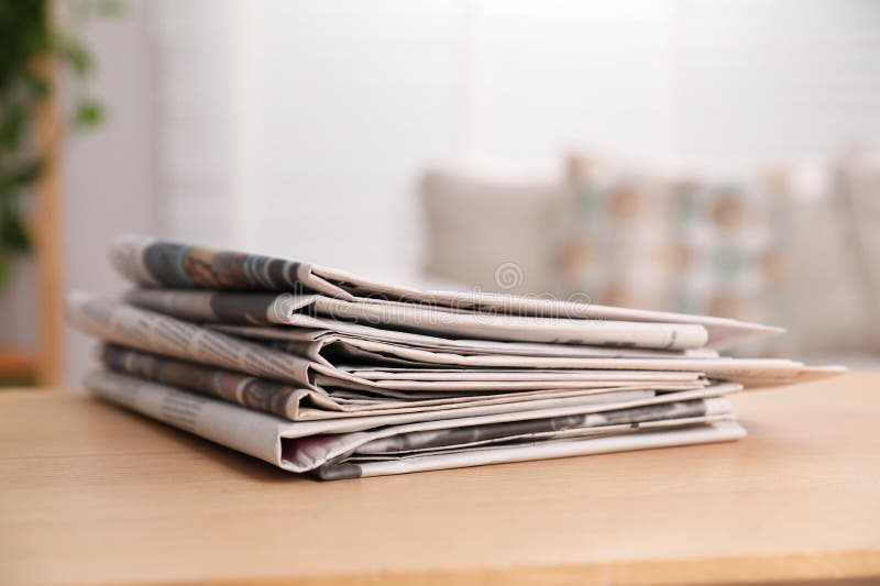 Stack of Newspapers in Different Languages on Table Indoors Stock Image ...