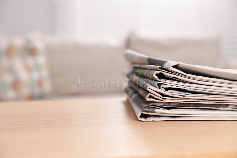 Stack Newspapers Different Languages Table Indoors Space Text Stock ...